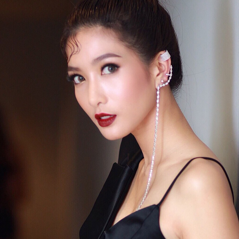 SWAN - One Long Style Earring With Cuff ต่างหูเงินแท้ ฝังเพชรคิวบิค ...