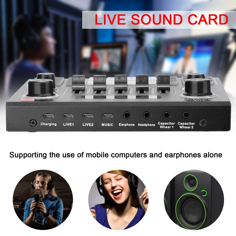 V9 Audio USB Headset Microphone Webcast Live Sound Card 12 Electric ...