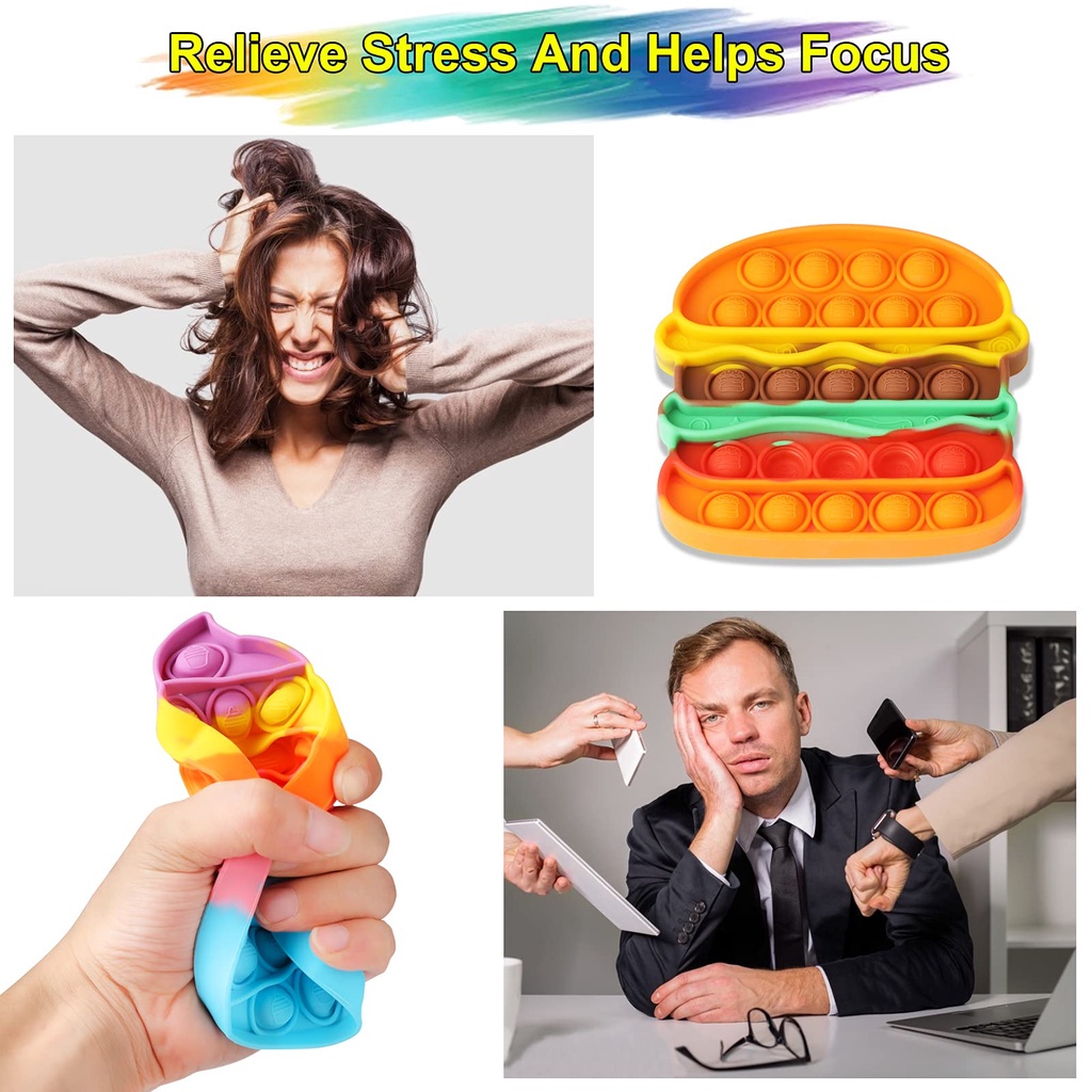 3 Packs Push Bubble Toy Pop Fidget Sensory Toys Games Silicone Rainbow ...