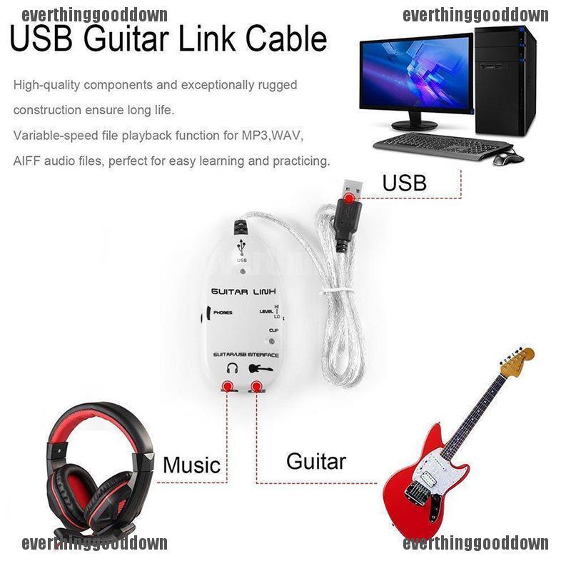 Guitar to USB Interface Link Cable Audio Adapter For PC/MAC Recording ...