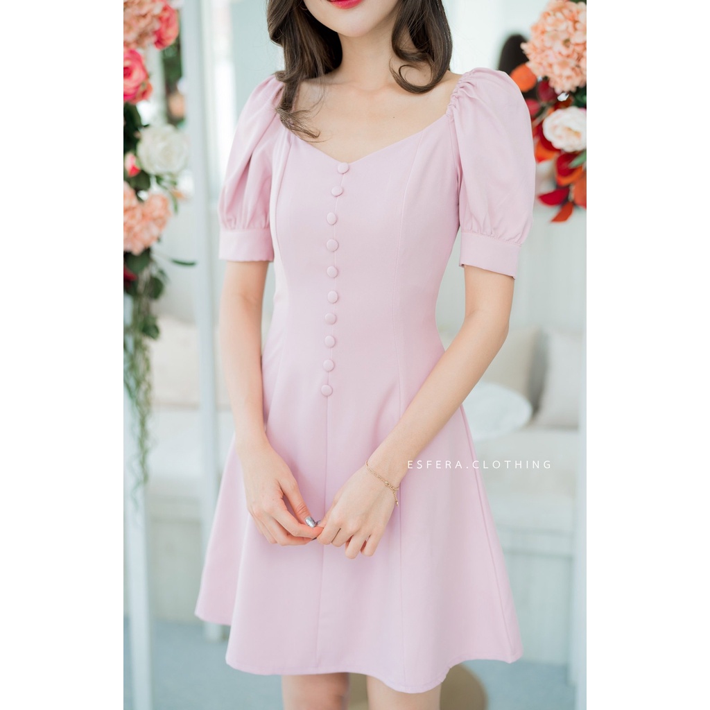 เดรสออกงาน เดรสทำงานเดรสผ้าเปเป้เนื้อผ้าดี คอแต่งหยัก แขนป่องทรงตุ๊กตา จั๊มไหล่ DR039-2 ...