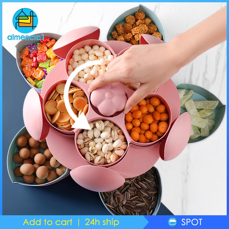 [ALMENCLA1] Bloom Rotating Candy Box 2 Layer Snack Nut Plate Plastic ...