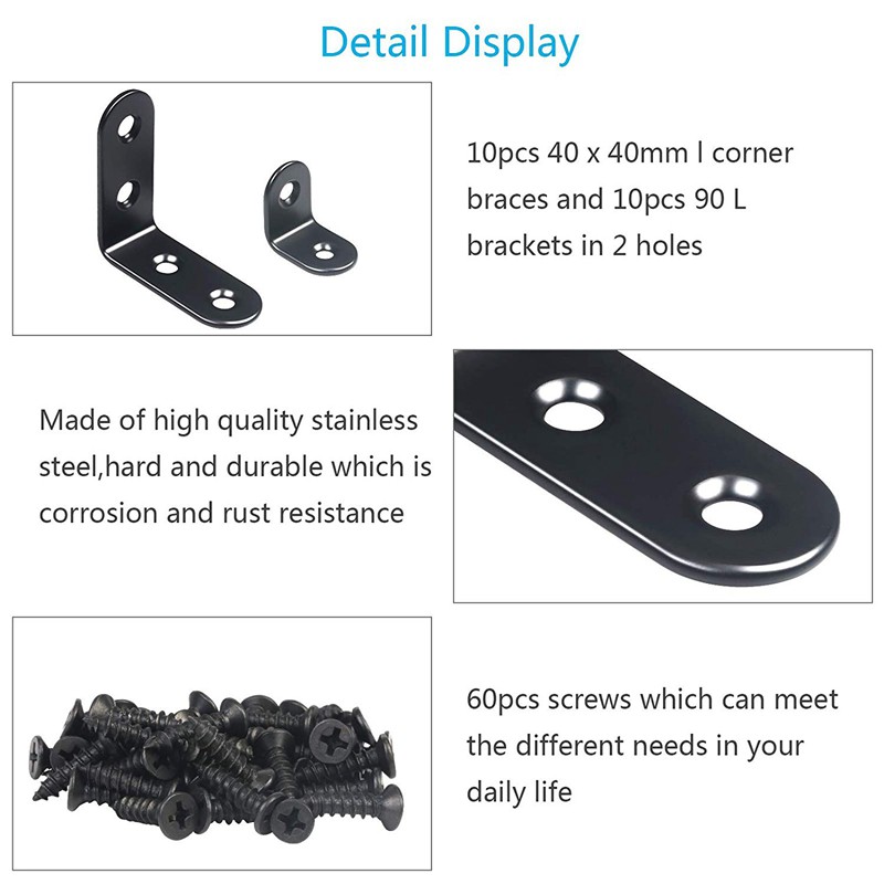 20 pcs Black L Brackets 90 Degree Angle Stainless Steel Joint Bracket ...