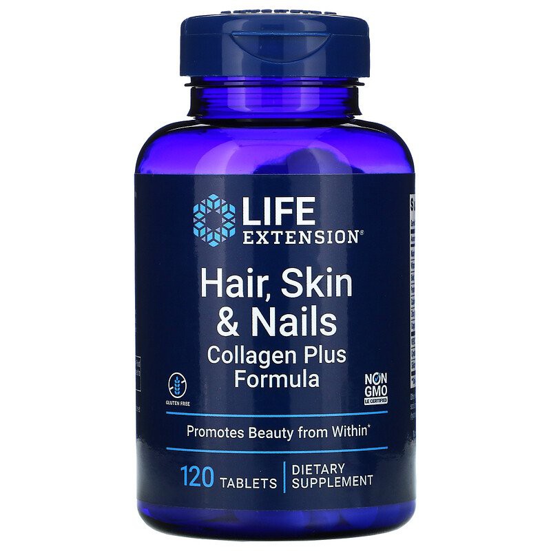 Life Extension, Hair, Skin & Nails, Collagen Plus Formula, 120 Tablets ...
