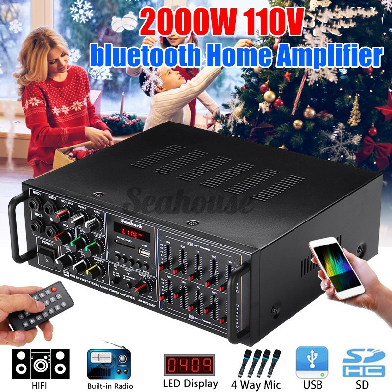 US/EU 2000W 2 Channel EQ bluetooth Home Stereo Power Amplifier Audio ...
