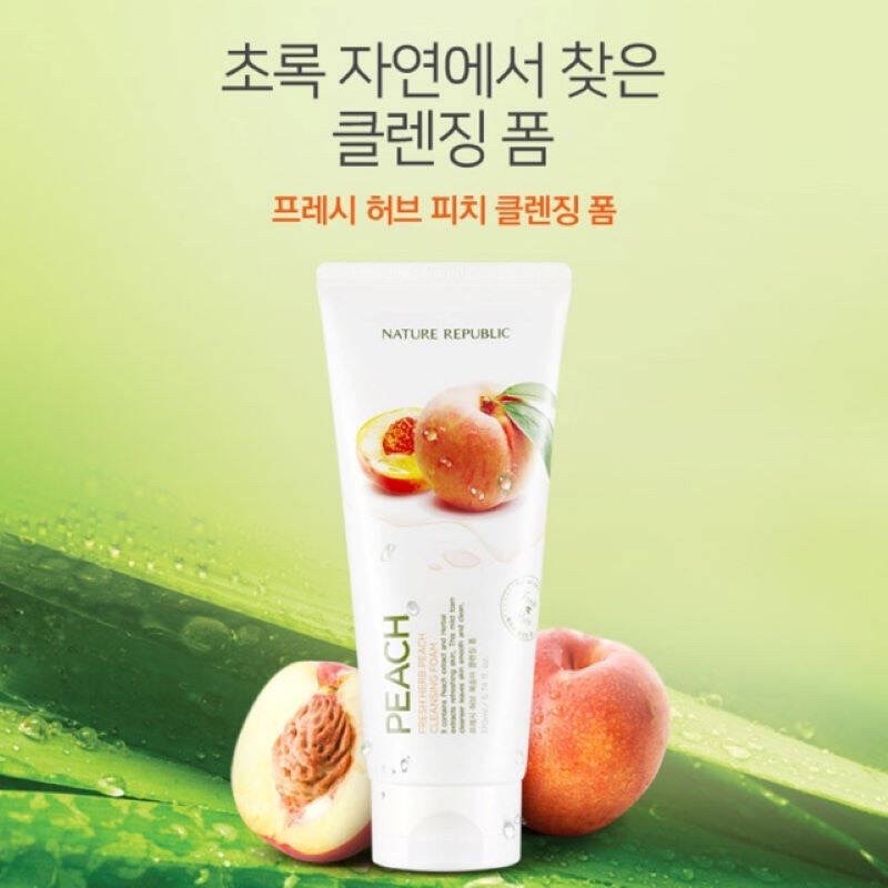 NATURE REPUBLIC FRESH HERB PEACH CLEANSING FOAM (170ML) โฟมล้างหน้า สูตรพีช เพิ่มความกระจ่างใส ...