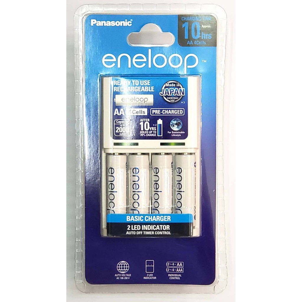 ชุดชาร์จ Panasonic Eneloop Eco พร้อมถ่าน Aa 4 ก้อน ของแท้ แถมกล่องใส่