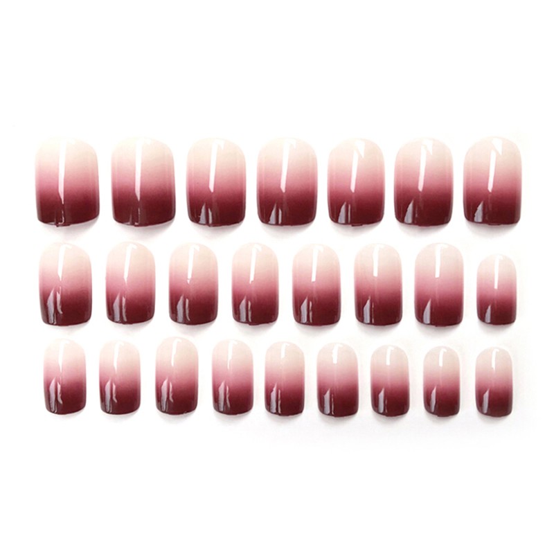 【purpleredto】24pcs Artificial Gradient Color Sharp Nail Art Full Cover