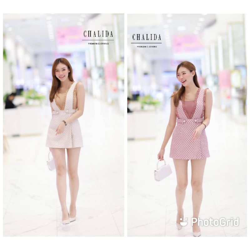 จั๊มสูทผ้าทอทรงเอี๊ยมเย็บติด CHALIDA - supasa_shop - ThaiPick