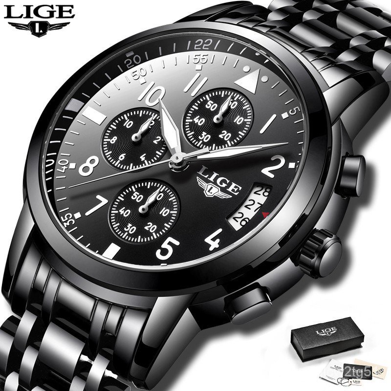 LIGE Men's Watch Fashion Business Stainless Steel Waterproof Quartz ...