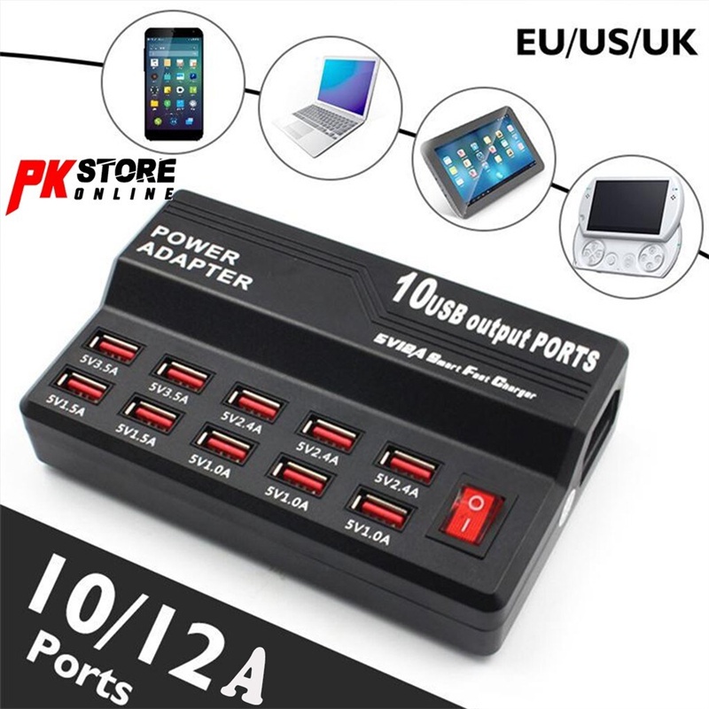 New Spot 12A 10 Port Desktop USB Rapid Charger Station Wall HUB ...