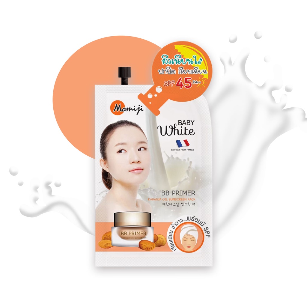 MJ018 ครีมซอง Momiji BABY WHITE BB PRIMER SPF45 PA ปริมาณ 8 กรัม สินค้า ...