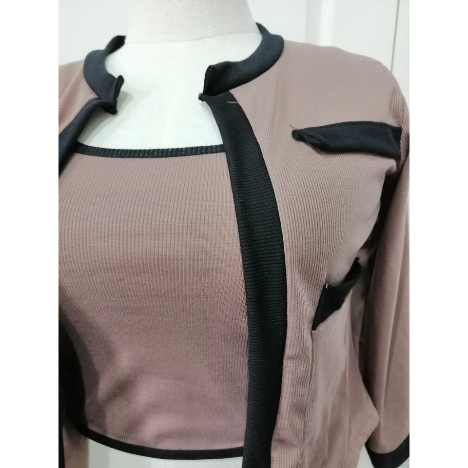 BB23 ชุดเซ็ต 2 ชิ้นเสื้อกล้ามเสื้อคลุมแขนยาว คาร์ดิแกนแขนยาว อกประมาณ 35-44 นิ้ว เสื้อยืดไซส์ ...