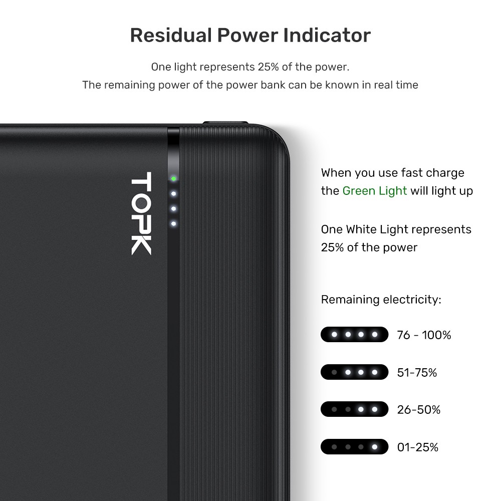 TOPK I1015P Quick Charge 3.0 10000mAh Power Bank USB Type C PD ...