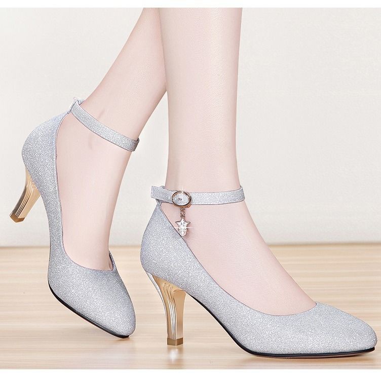 Spring Single Shoes Women 2020 All-Match Rhinestone Wedding Pointed Toe ...