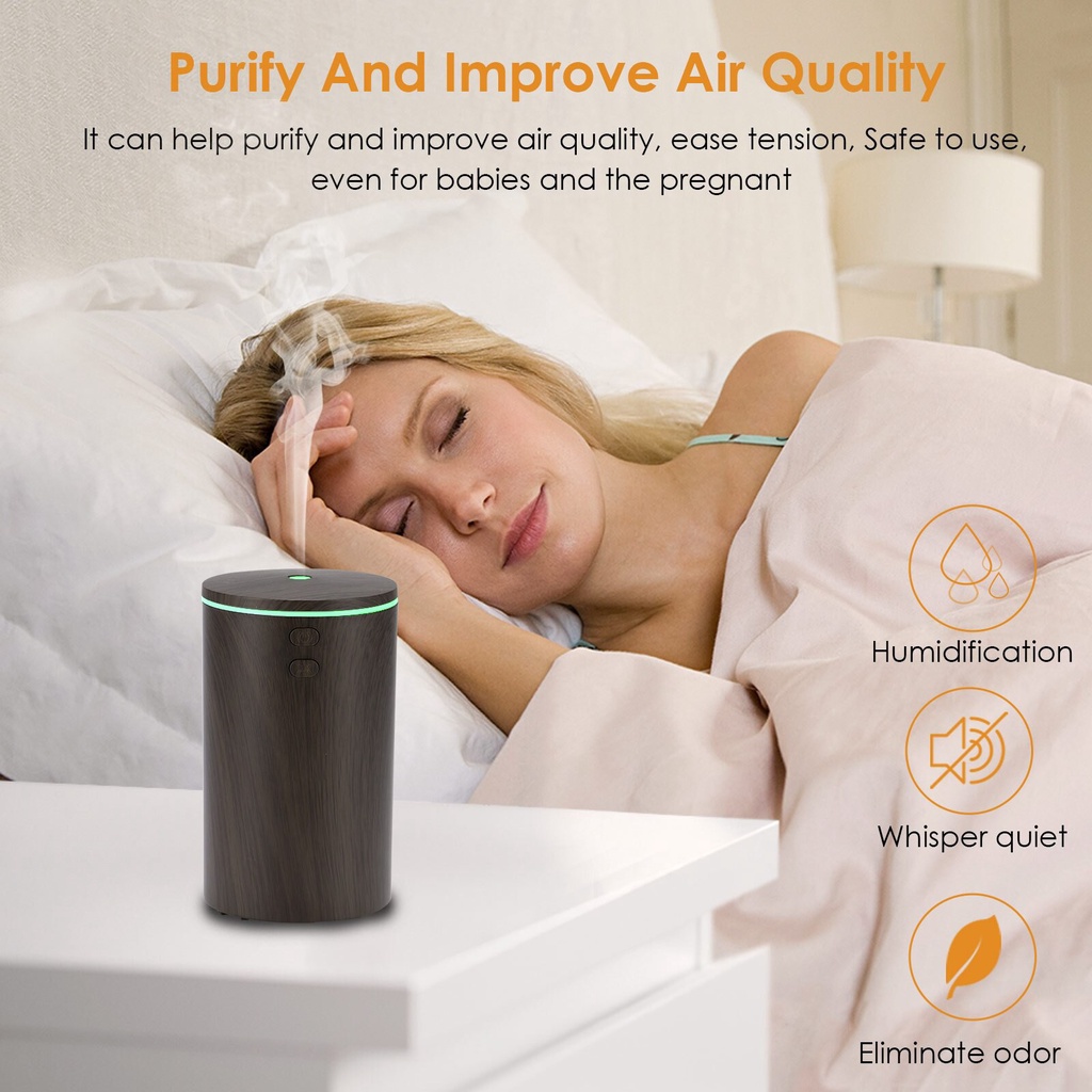 Portable Mini Air Humidifier 100ml Ultrasonic Aroma Essential Oil Diffuser USB Mist Maker ...
