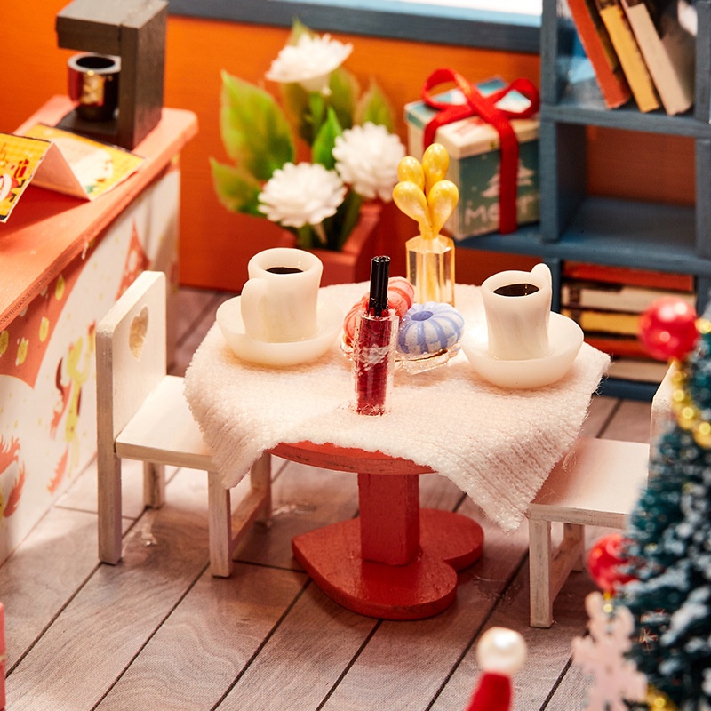 Bb-diy ร้านกาแฟ บ้านตุ๊กตาจิ๋ว DIY กระท่อมประกอบปริศนาของเล่นวิลล่ารุ่น ...