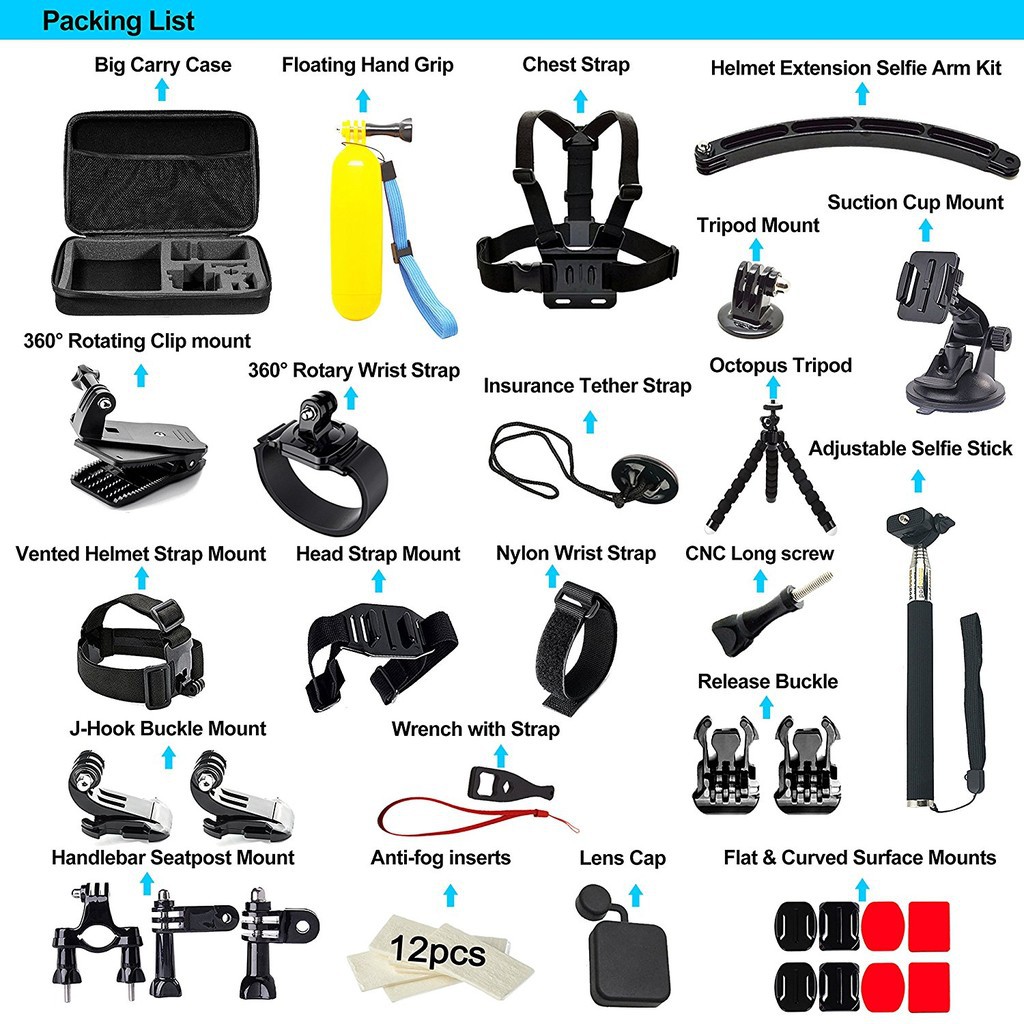 50 in 1 Action Camera Accessories Kit for GoPro Hero 9 8 7 6 5s 54S43 ...