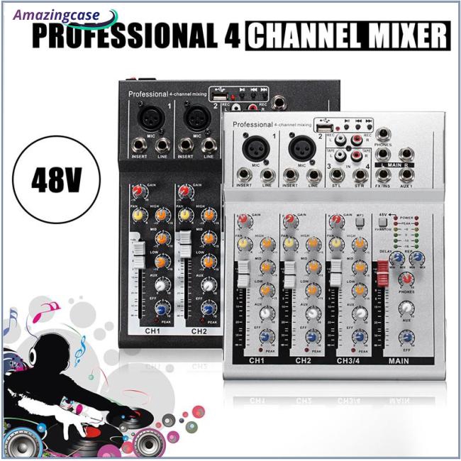 Mini 4 Channel Karaoke Audio Mixer Amplifier Professional Microphone ...