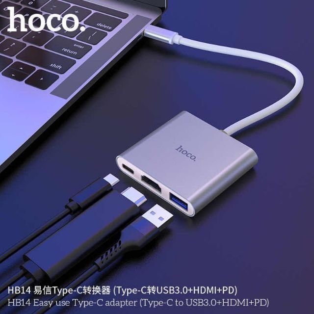 HOCO HB14 3in1 Type-C hub “HB14 Easy use” USB3.0+HDMI+PD พร้อมส่ง | Shopee Thailand