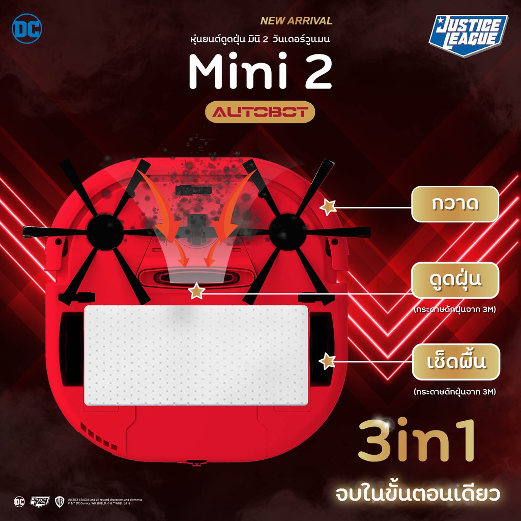 AUTOBOT MINI 2 PINK WONDER WOMEN LIMITED หุ่นยนต์ดูดฝุ่น ถูพื้น แถมฟรี Wipe (ผ้าถูพื้นชนิดเปียก ...