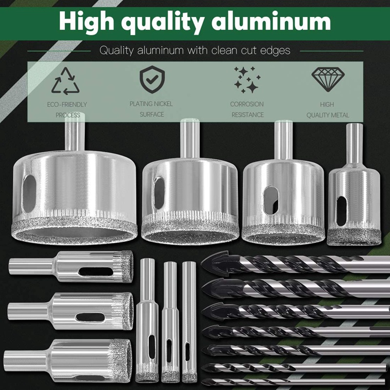 19Pcs Tile Hole Saw Sets 6-50mm Diamond Drill Bits Assortment Kit Glass ...