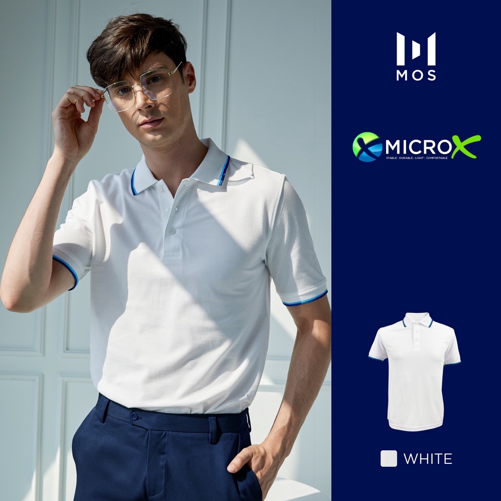 POLO MOS เสื้อโปโลผู้ชาย เนื้อผ้า Micro-X นุ่มสบาย น้ำหนักเบา รุ่น MLB-0124 มี 4 สี ขาว ดำ ...