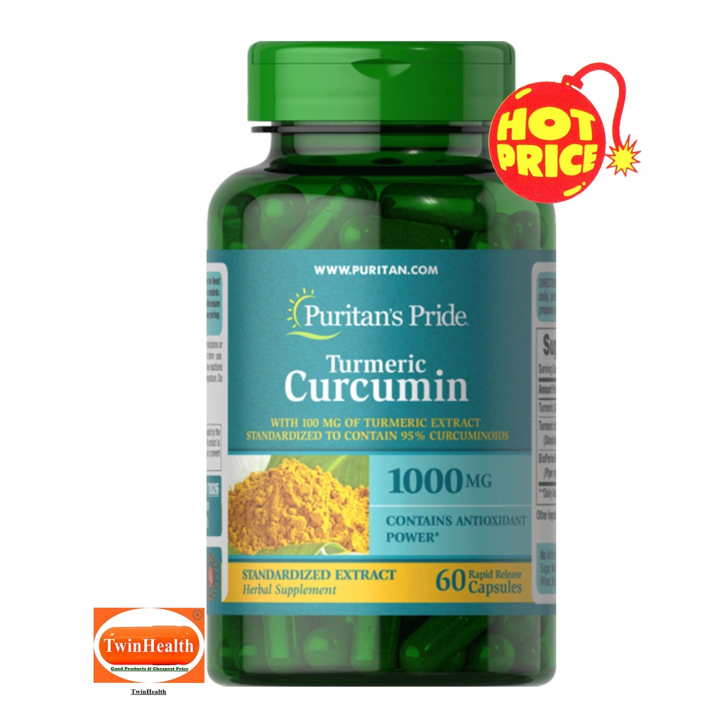 Puritan's Pride Turmeric Curcumin 1000 mg / 60 Capsules . SEAS | Shopee ...