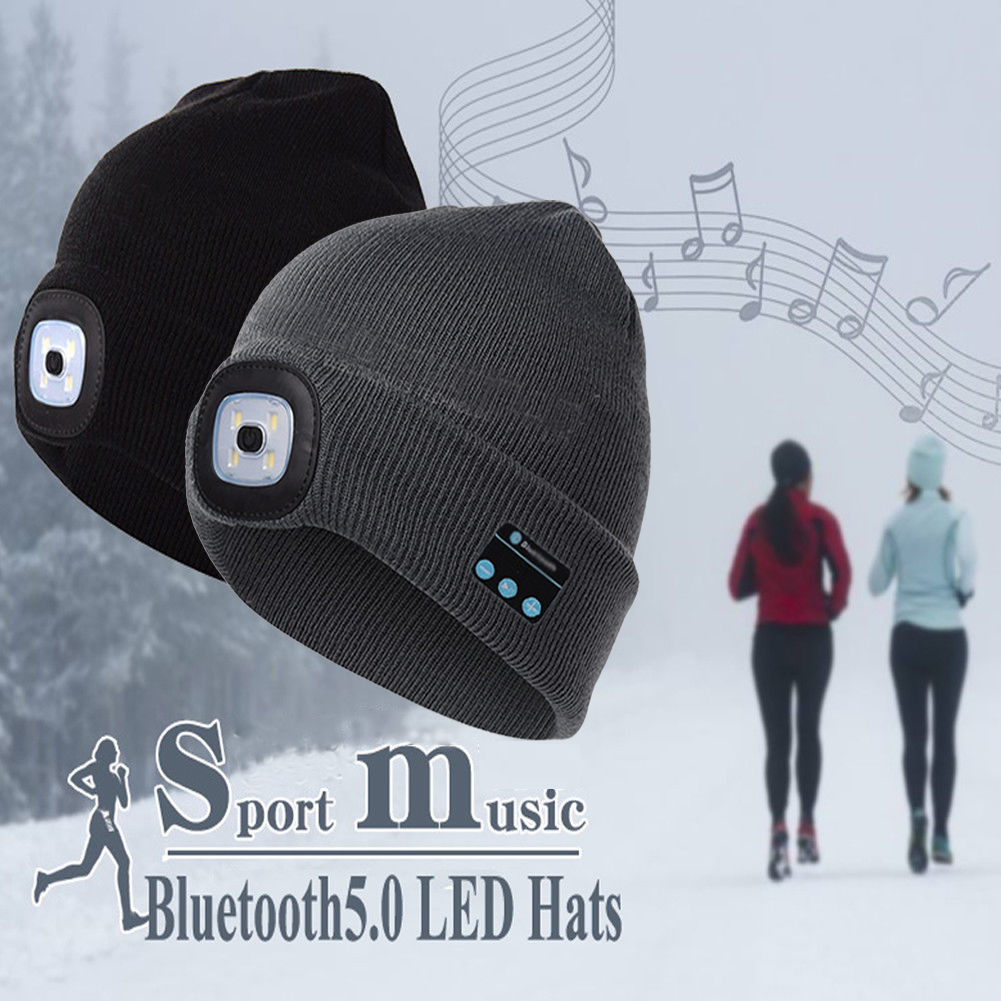 Fashion Warm Beanie Bluetooth LED Hat Wireless Smart Cap Headset ...
