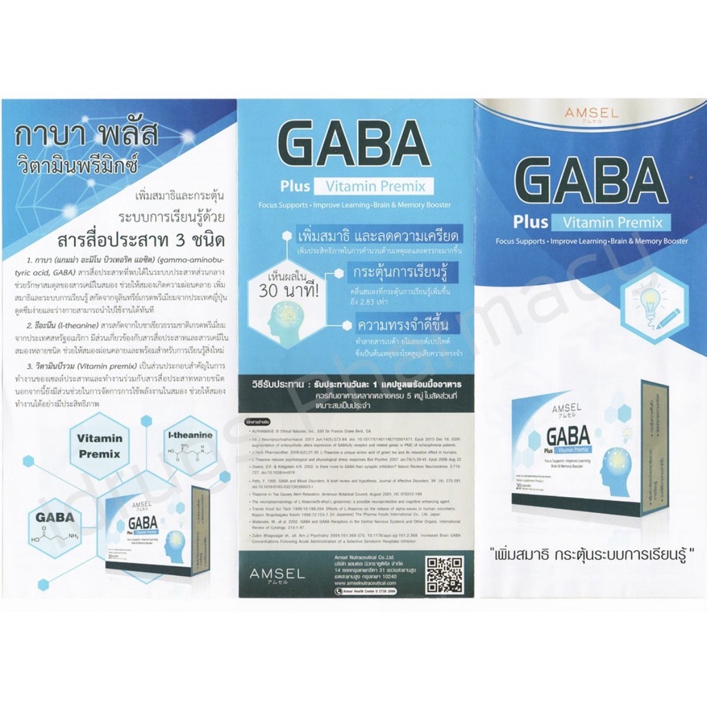 Amsel GABA Plus Vitamin Premix บำรุงสมอง ความจำ ปรับสมดุล (20 แคปซูล ...
