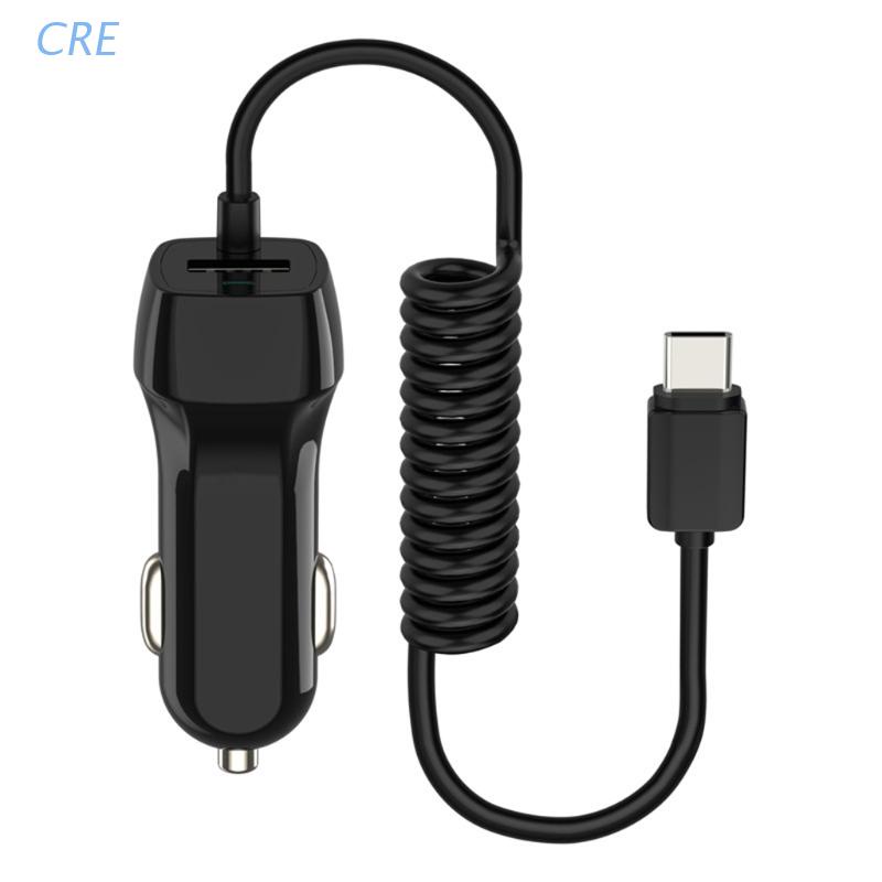 Cre Type - C อุปกรณ์ชาร์จ Usb สีดําพร้อมสายชาร์จสีดําสําหรับรถยนต์ ...