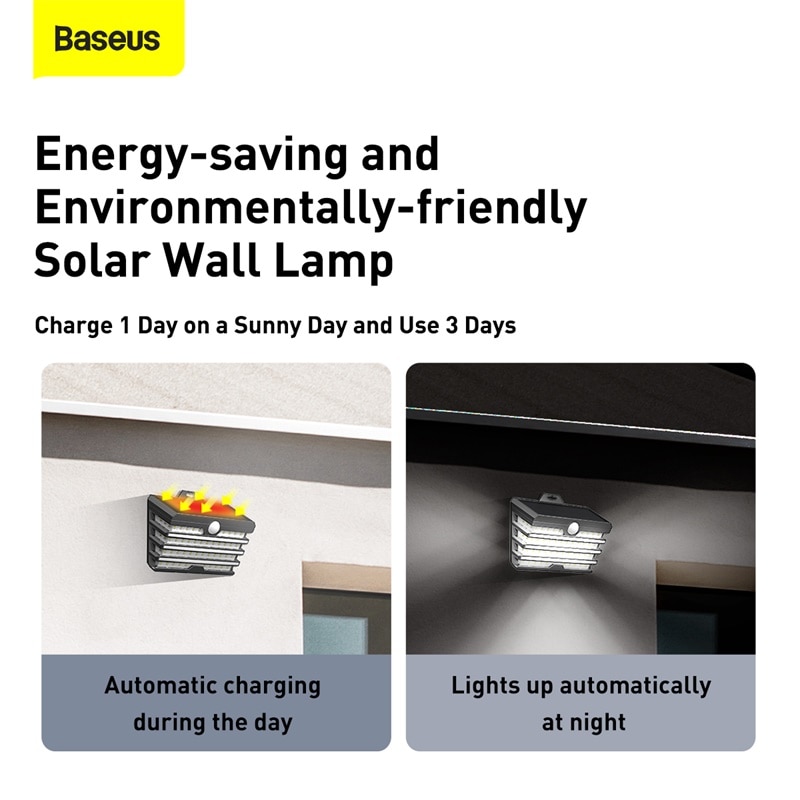 Baseus LED Solar Light Outdoor Solar Garden Lights Motion Sensor Wall ...