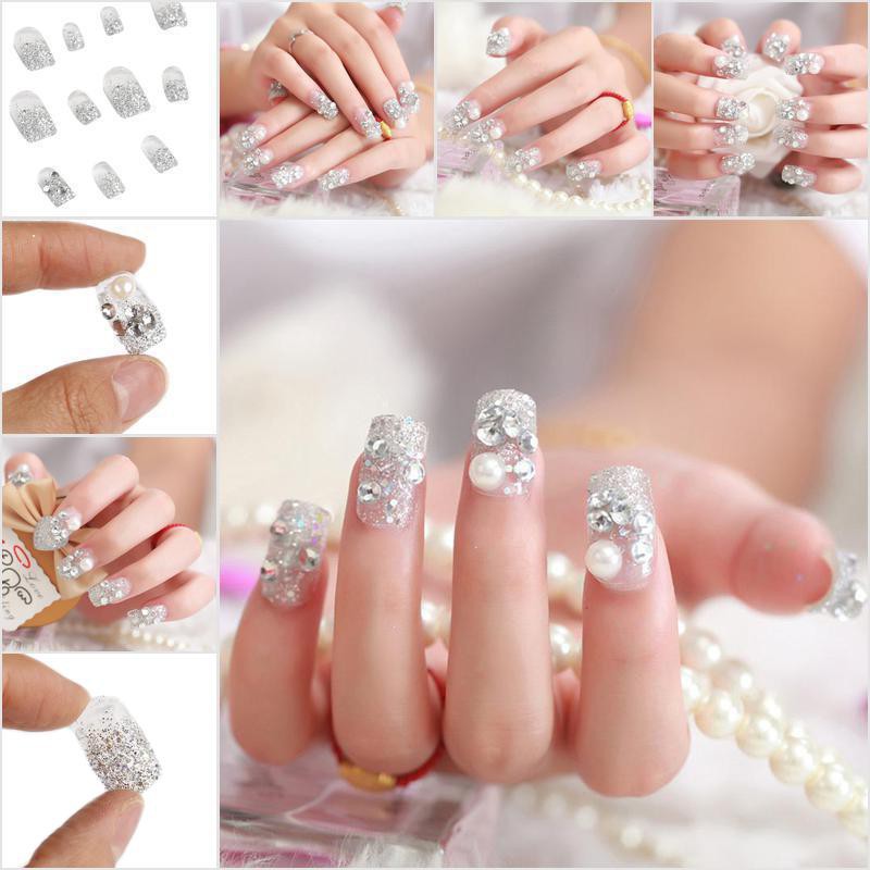 Purpleredto24Pcs acrylic french fake finger nails full cover false nail ...