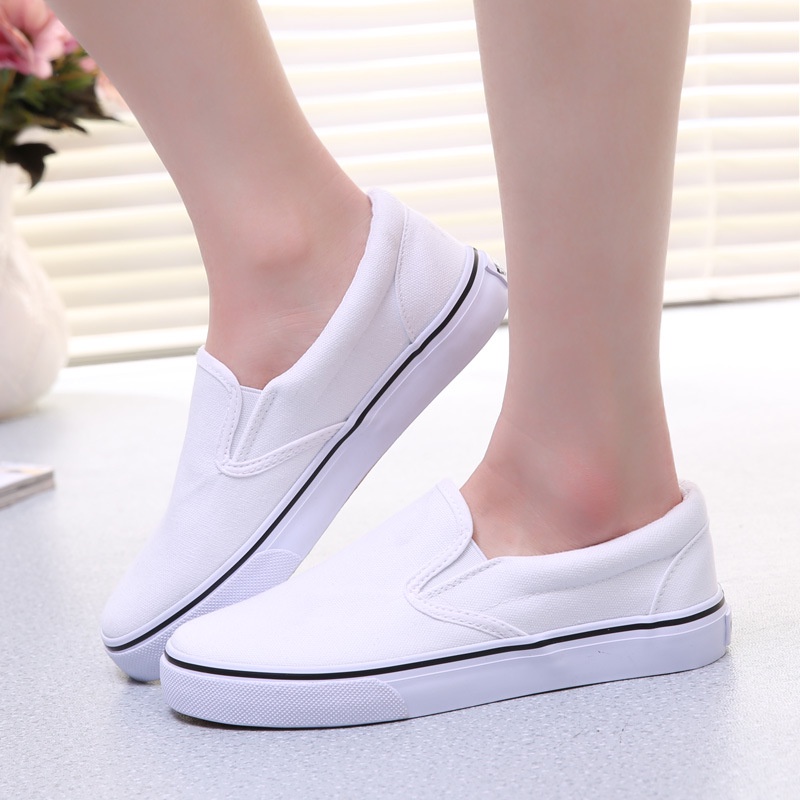 White Couple Canvas Shoes Lazy Shoes Student Cloth Shoes Womens Flats ...