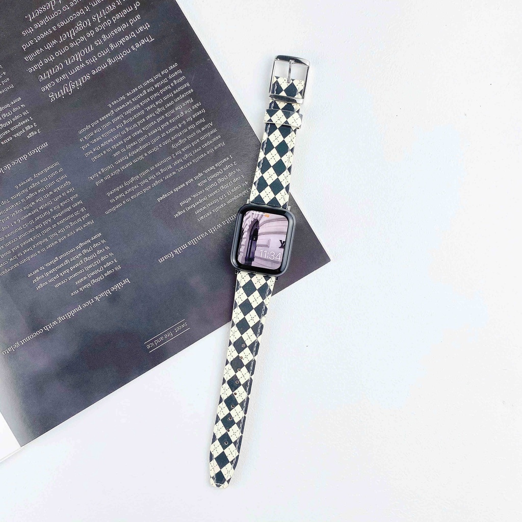 ที่กำหนดเองส่วนบุคคล Checkerboard PU หนังสายนาฬิกาโลหะหัวเข็มขัด Iwatch ...