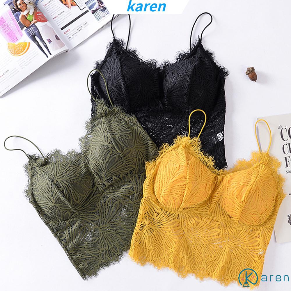KAREN Floral Lace Spaghetti Strap Lingerie Hollow Out Bra Padded Womens ...
