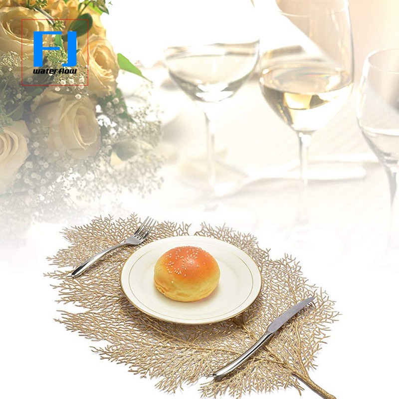 Metallic Leaf Placemats,Stain Resistant Washable PP Mats,Non-Slip Place ...