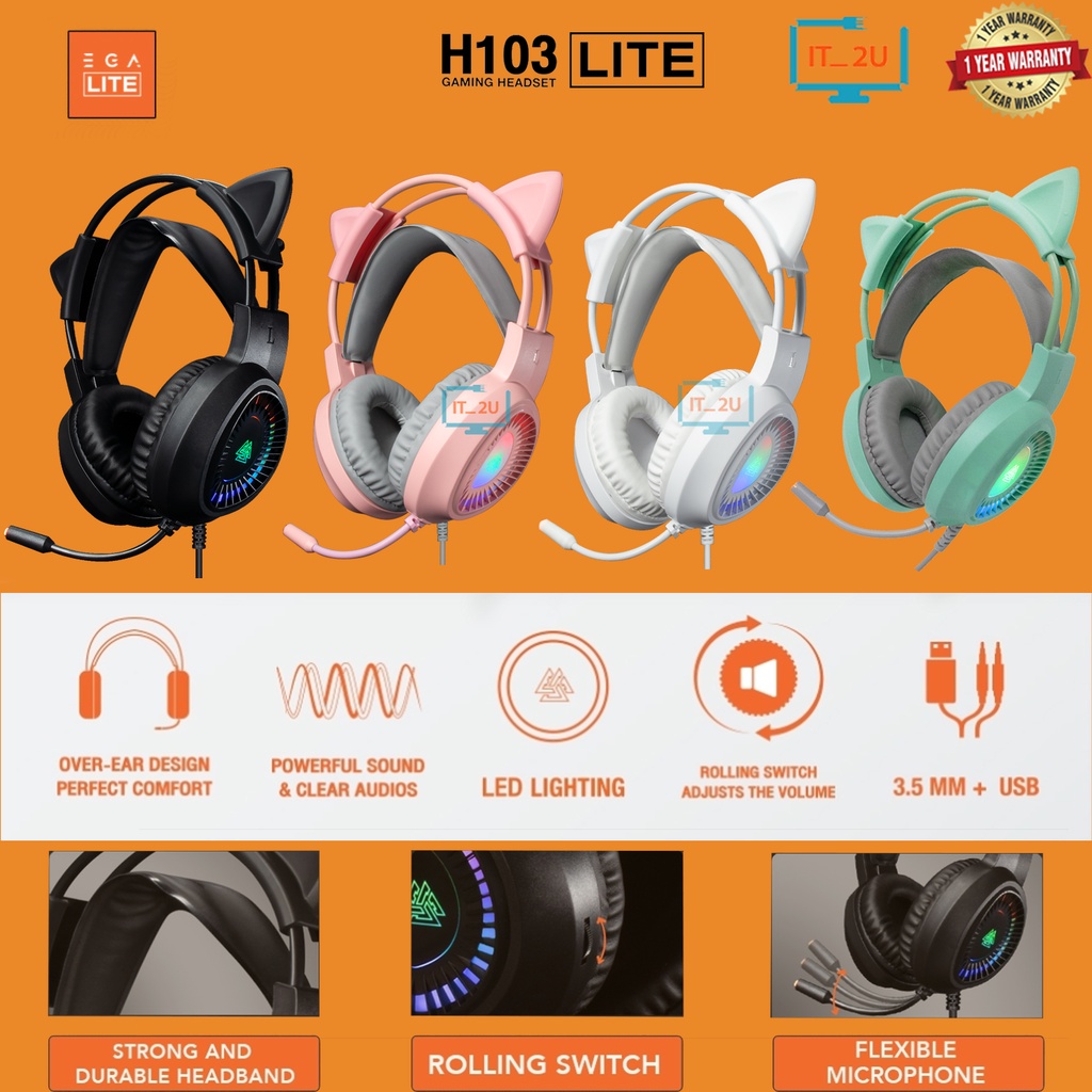EGA H103/H104 Lite Gaming Headset LED Lighting มีหูแมวถอดได้ | Shopee ...