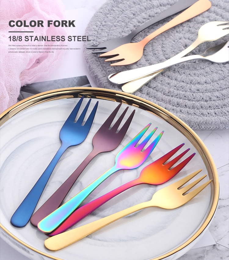 2pcs Tea Fork Set 188 stainless steel Small Fruit Fork Set Gold Dessert ...