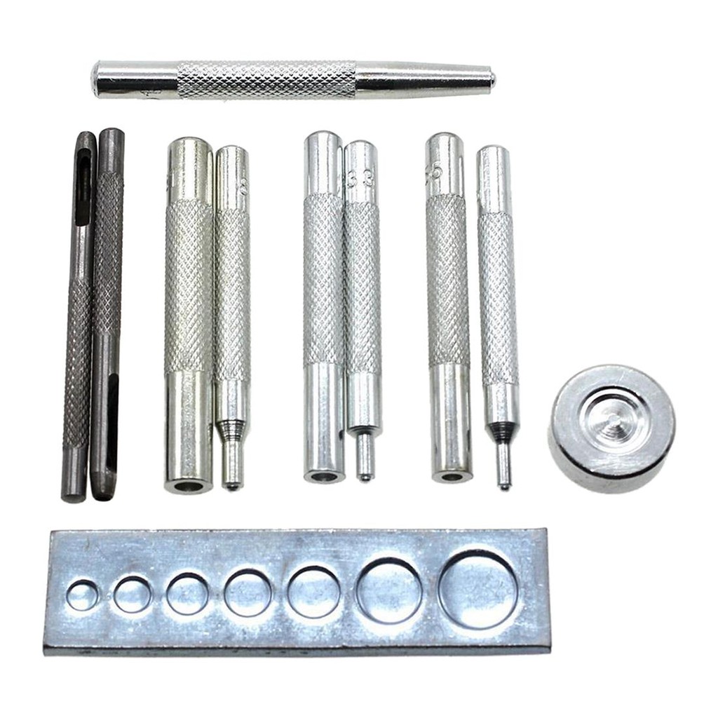 Casa e cucina Perforazione DIY Set of 11 Craft Tool Die Punch Snap Rivet Setter Base Kit with ...