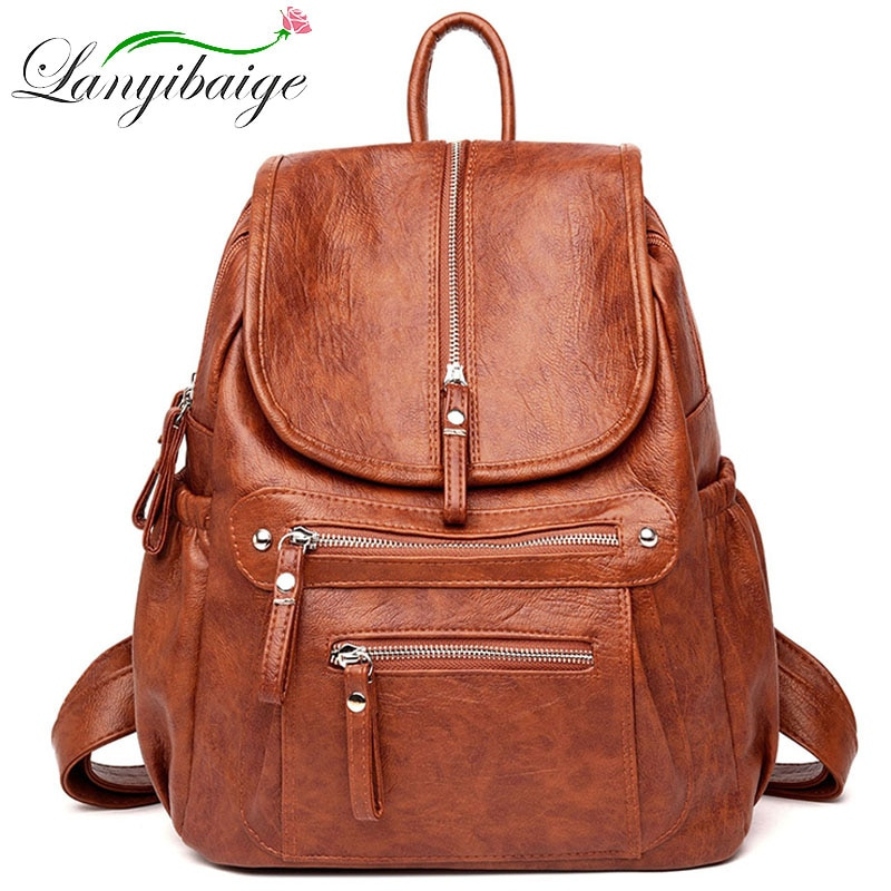 Women High quality leather Backpacks Vintage Female Shoulder Bag Sac a ...