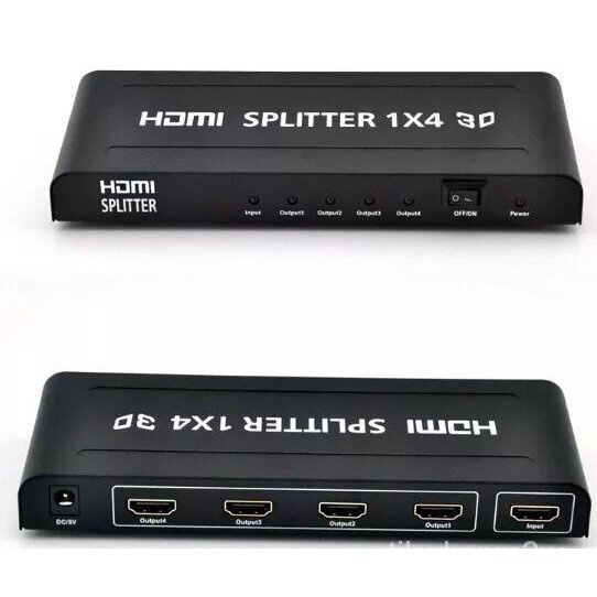 HDMI Splitter Amplifier 4Way 1x4 Hub 1 in 4 out 1080p 4K Ultra HD 3D ...