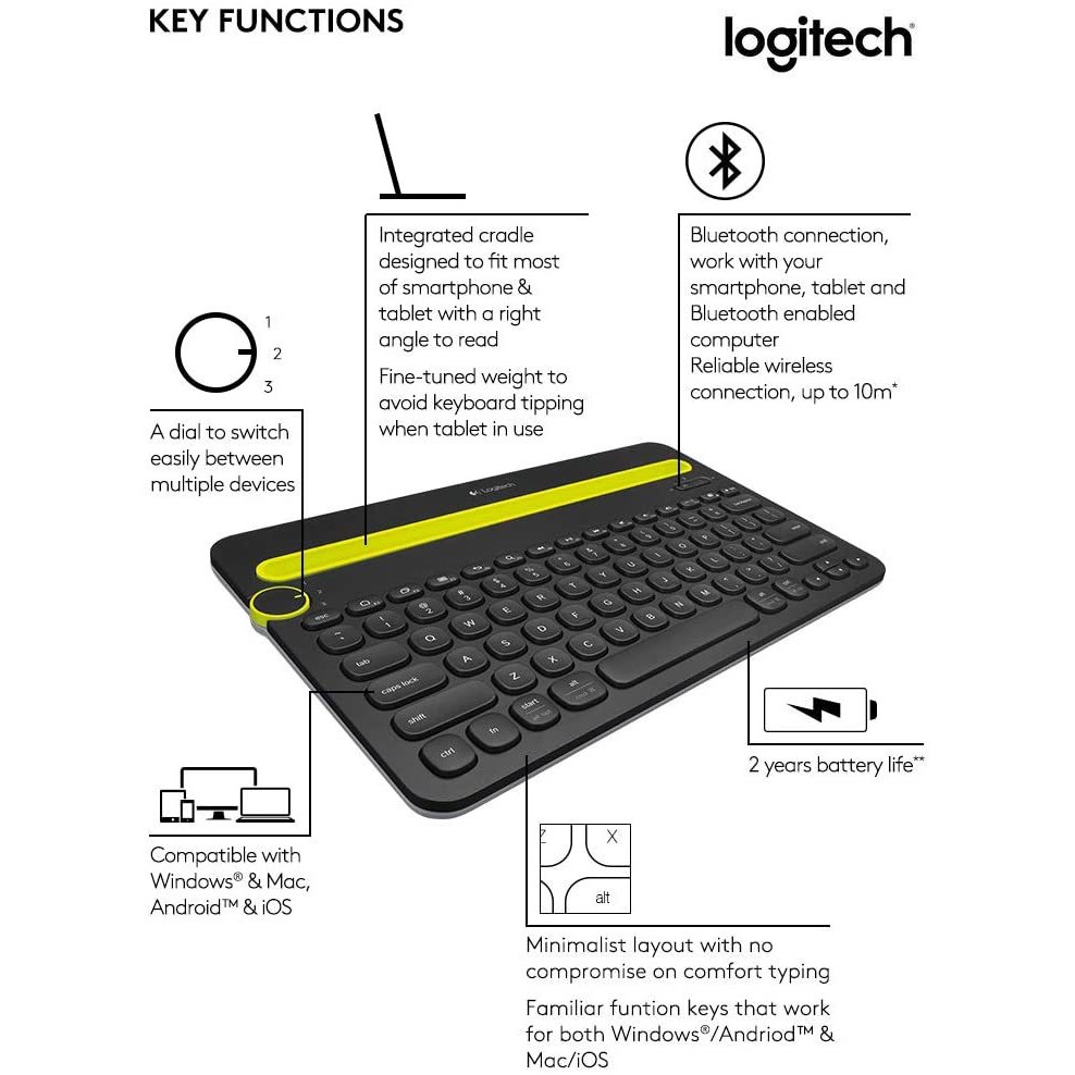 (Only English Letters) Logitech K480 Bluetooth Multi-Device Keyboard ...
