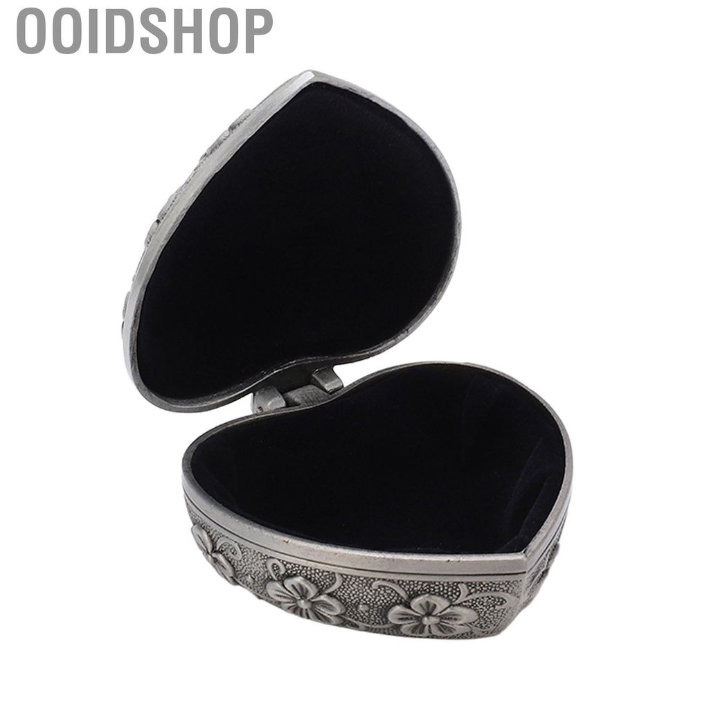 Ooidshop Heart Shaped Jewelry Box Retro Flower Carving Pattern Metal ...
