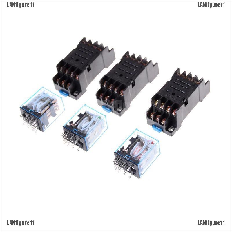 MY4NJ 12v/24v/220v Coil Power Relay DIN Rail Mounted 14 Pin 4PDT with ...