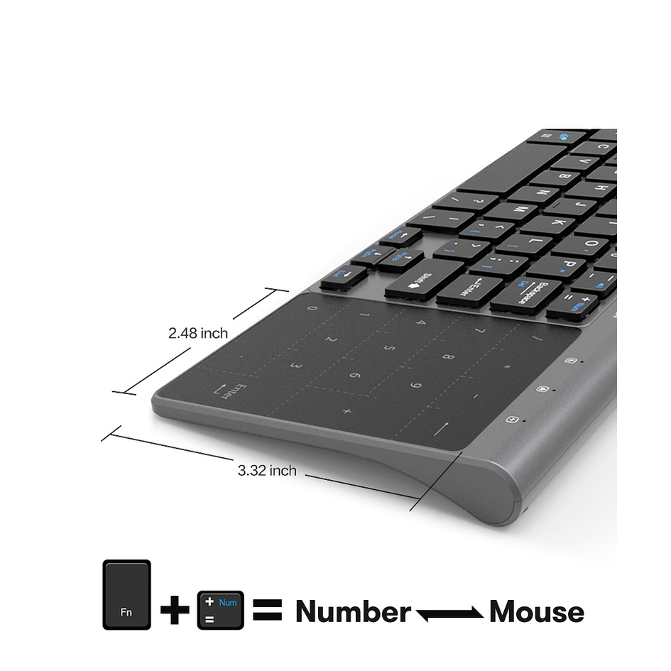 59 Keys Wireless Keyboard with Number Touchpad Mouse 2.4G Thin Numeric Keypad for Android ...