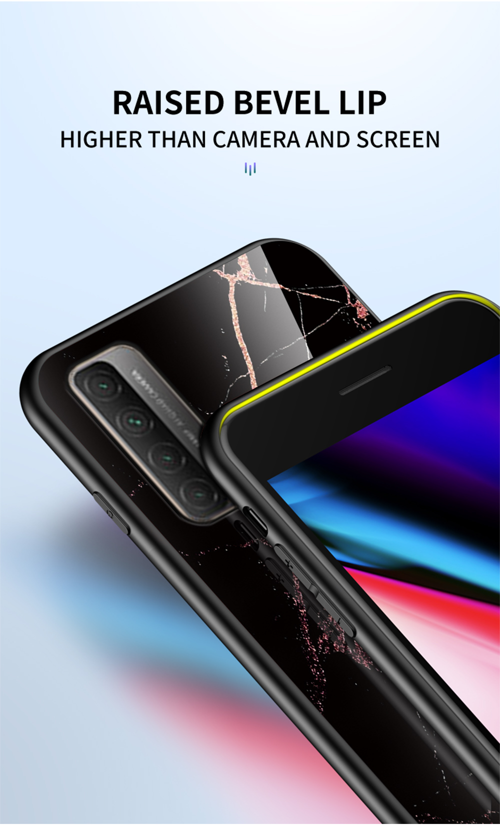 Huawei Y7a Fashion Marble Texture Tempered Glass Protective cover Hard ...