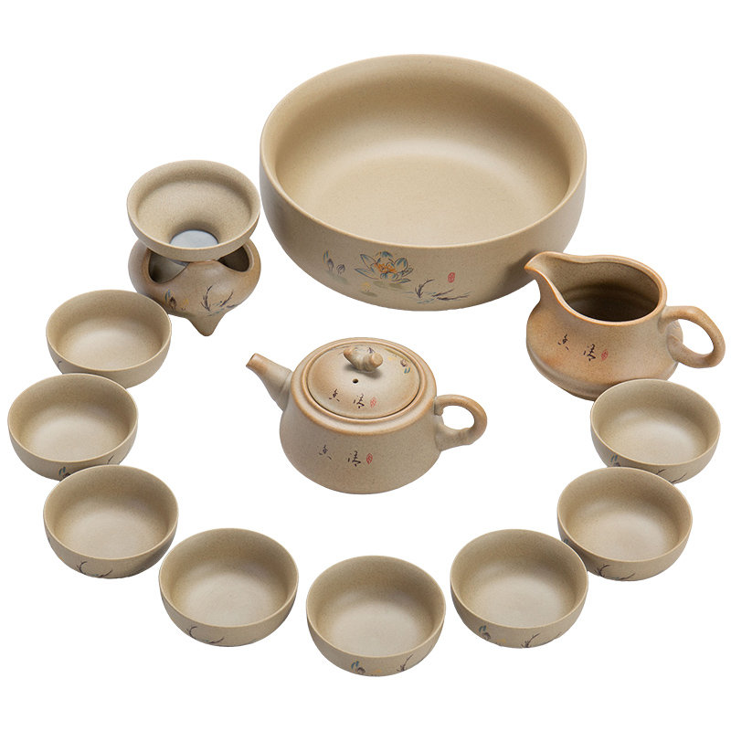 ronkinครัวเรือนชุดน้ำชาหยาบชุดที่เรียบง่ายย้อนยุคกังฟูดื่มชาชามเซรามิก ...