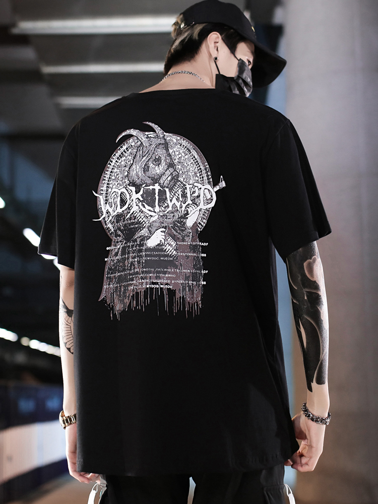 Guo Chao Hip Hopinsผู้ชายแบรนด์ยอดนิยมในช่วงฤดูร้อนแขนสั้นสไตล์เกาหลีT ...