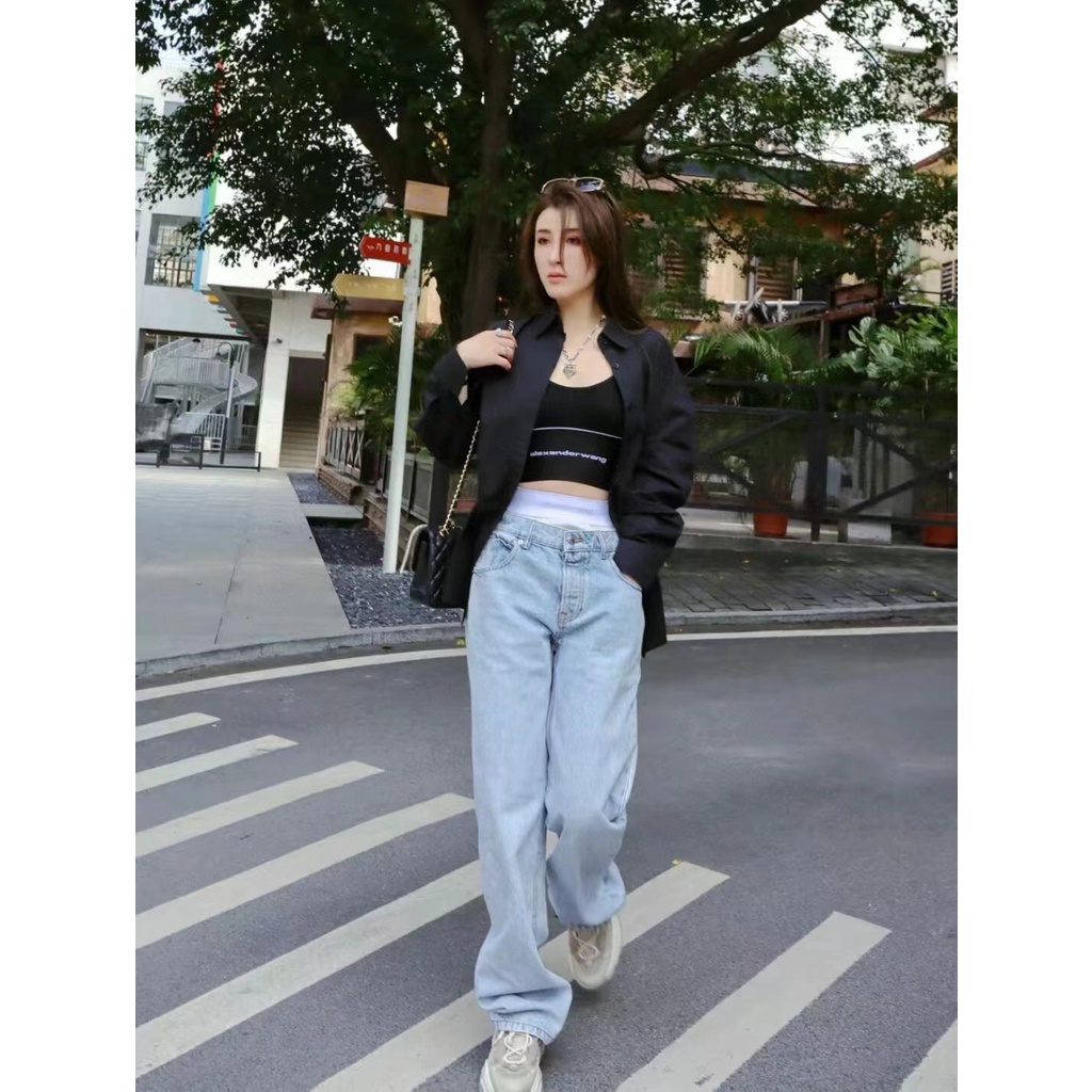 Aw Big Wangs Home 2022 กางเกงยีนขายาว ทรงตรง เอวคู่ พิมพ์ลายตัวอักษร ...